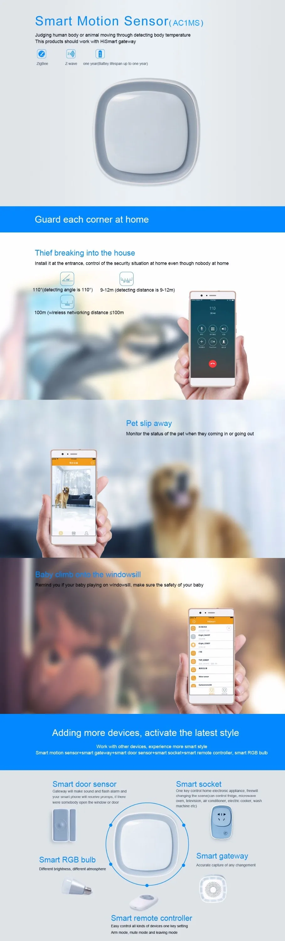 Zigbee Battery Powered Smart Home Automation System PIR Motion Sensor ...