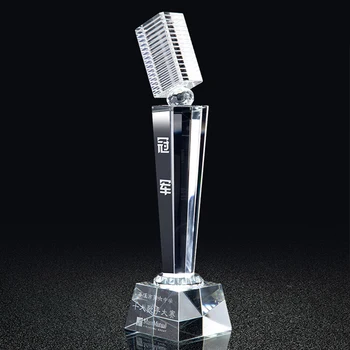 Unique Microphone Design Crystal Award Trophy For Singing Competition ...