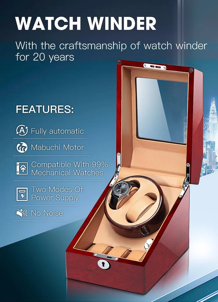 Automatic Wooden Watch Winder Box for 5 Watches - OEM Available