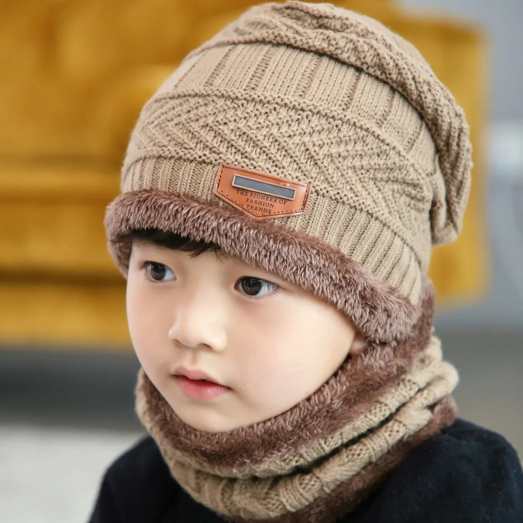Snow Woolen Cap Ski Set Children Hat Neck Warmer Windproof Winter ...
