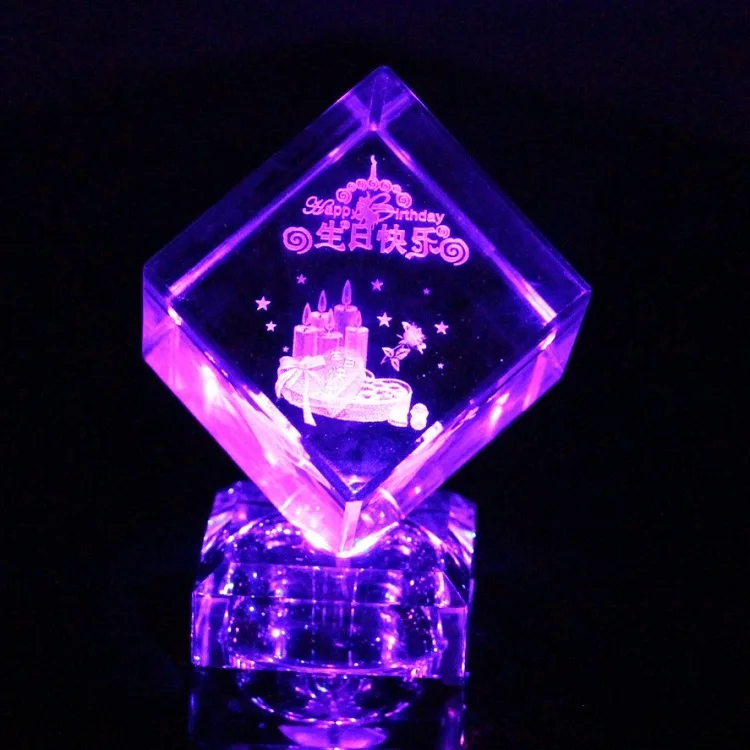 Custom Image Photo 3d Laser Engraved Crystal Glass Cube With Colorful ...