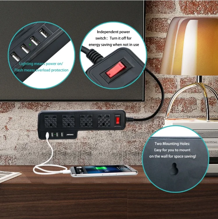 India/uk Wall Mounted Type Usb Power Strip Desktop Power Socket Outlet ...