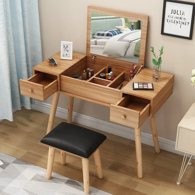 Northern Europe Style Modern Mini Dressing Table with Mirror and Stool