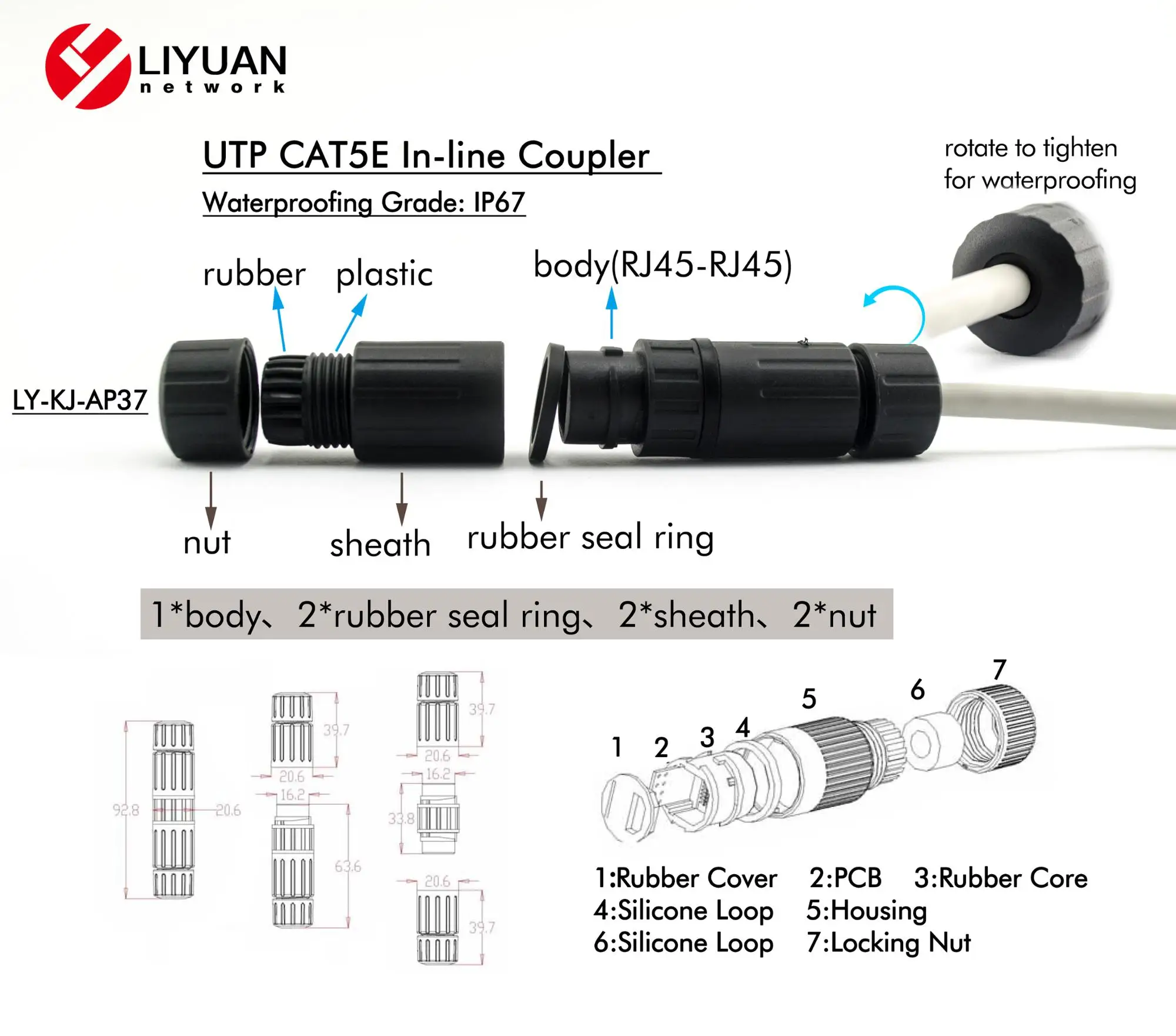Ly-kj-ap37 Ip67 Rj45 Waterproof Inline Coupler - Buy Waterproof Inline ...