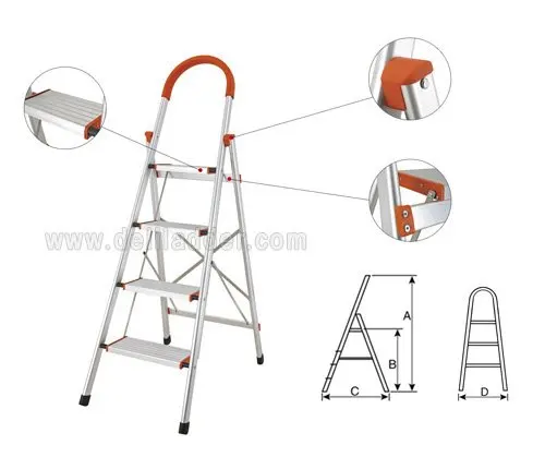 6 Steps Aluminum Free Standing Ladder - Lightweight & Foldable