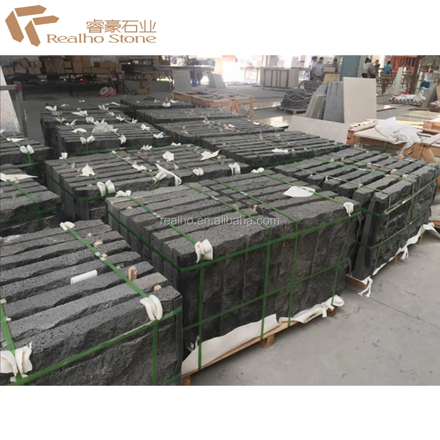 Split and Waterjet Finish Black Basalt Stone for Cladding Wall