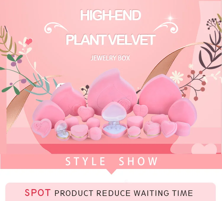 Pink Heart Shaped Romantic Velvet Birthday Engagement Jewelry Box Set ...