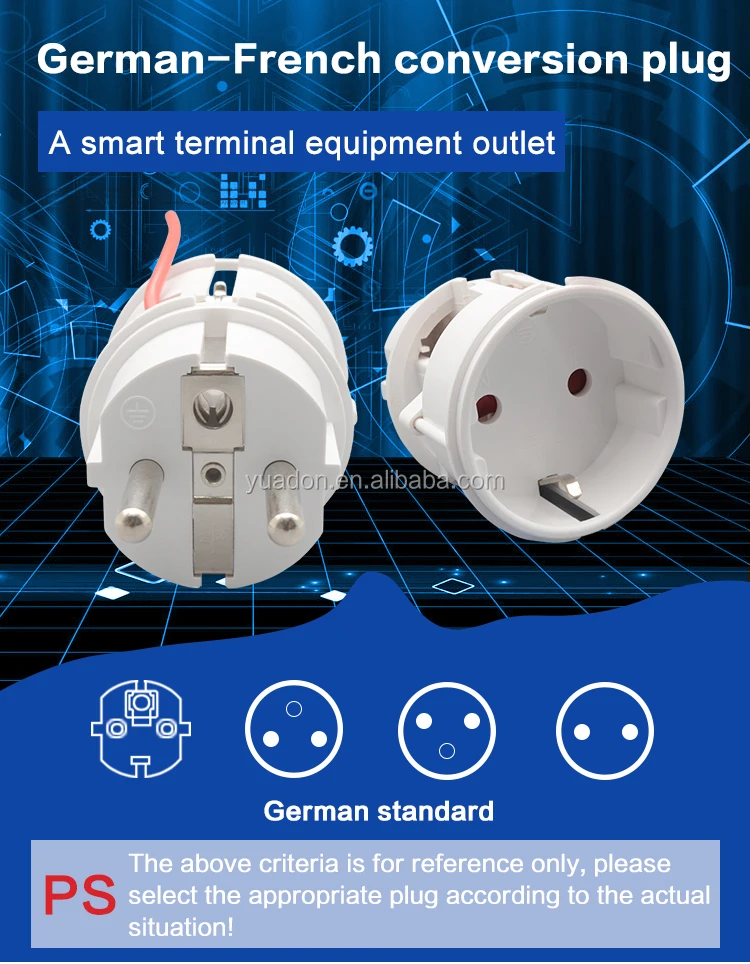 YUADON Plug Adapter - Type F to Type E for Germany to France