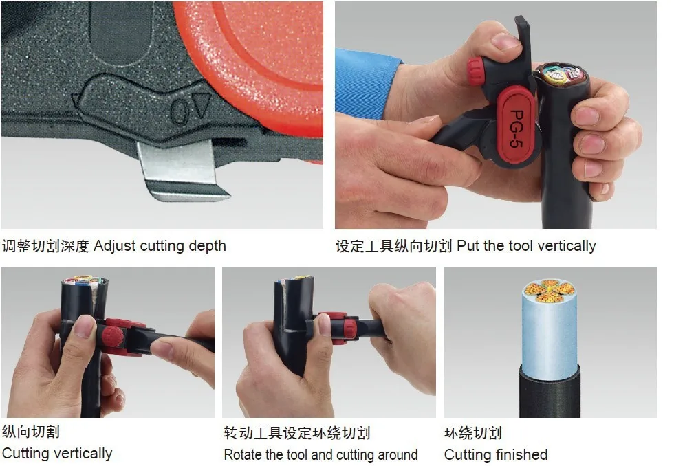 Pg-5 Cable Stripper Hand Tool Adjust Cutting Depth Application For Mv ...