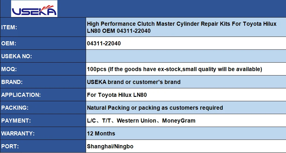 High Performance Clutch Master Cylinder Repair Kits For Toyota Hilux Ln80 Oem 04311-22040 - Buy ...