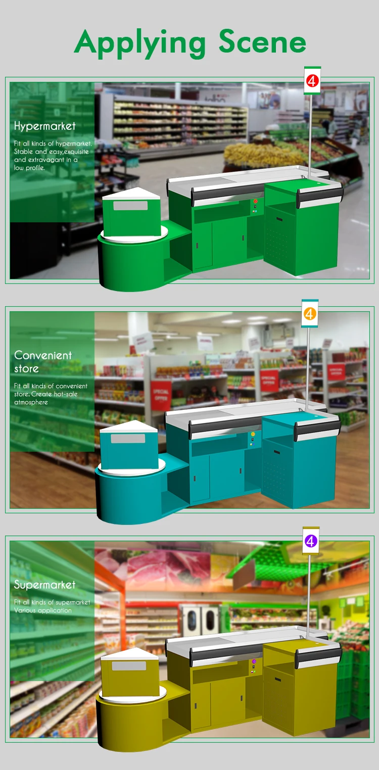 Retail Supermarket Cashier Checkout Counter With Conveyor Belt - Buy ...