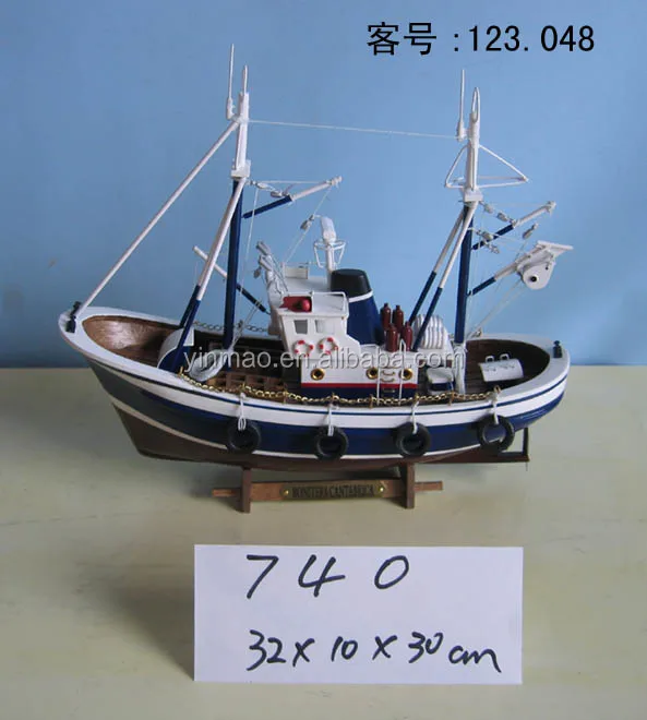 Wooden Fishing Shrimp/crab Boat Model With Sail,Red 32x10x30cm,3 Masts ...