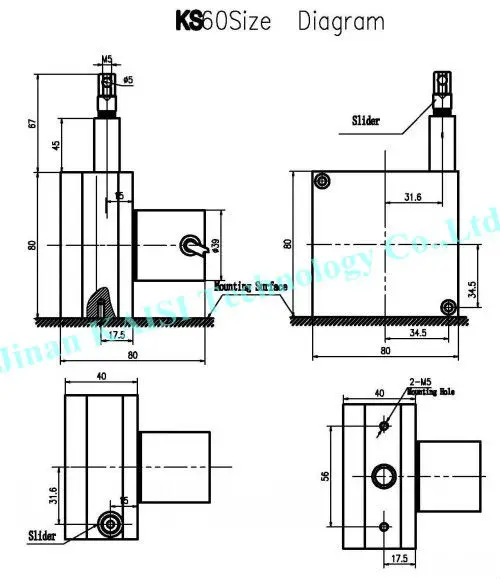 Voltage 0-10v Output Sensor Ks60-2000-v10 String Potentiometer 2000mm ...