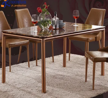 Modern Natural Coffee Color Marble Korean Dining Table Stainless Steel ...