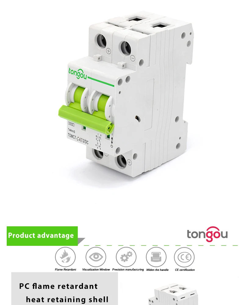 Tomc7dc-63 Mcb 2p 40a 12v-550v Curve C Dc Miniature Circuit Breaker ...