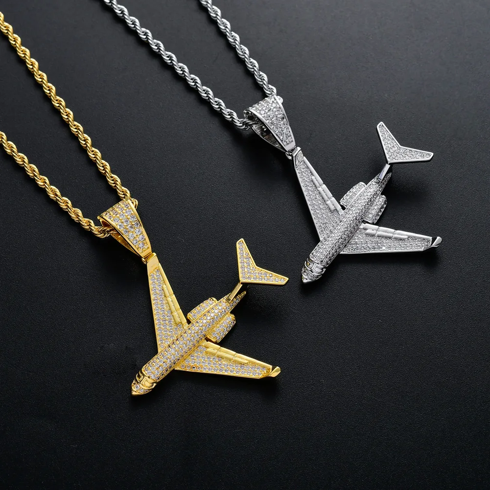Factory Direct Brass Zircon Iced Out Aircraft Plane Shape Pendants For ...