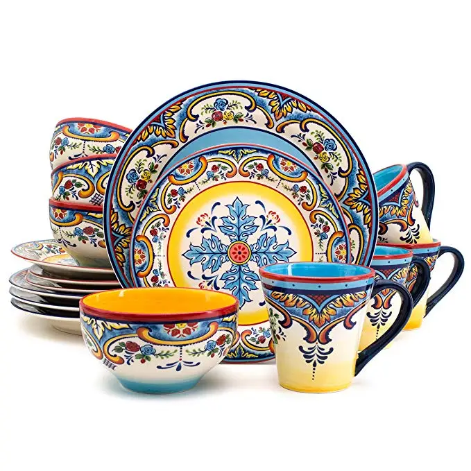 Ceramic Earthenware Dinnerware Set Spanish/mexican Floral Design ...