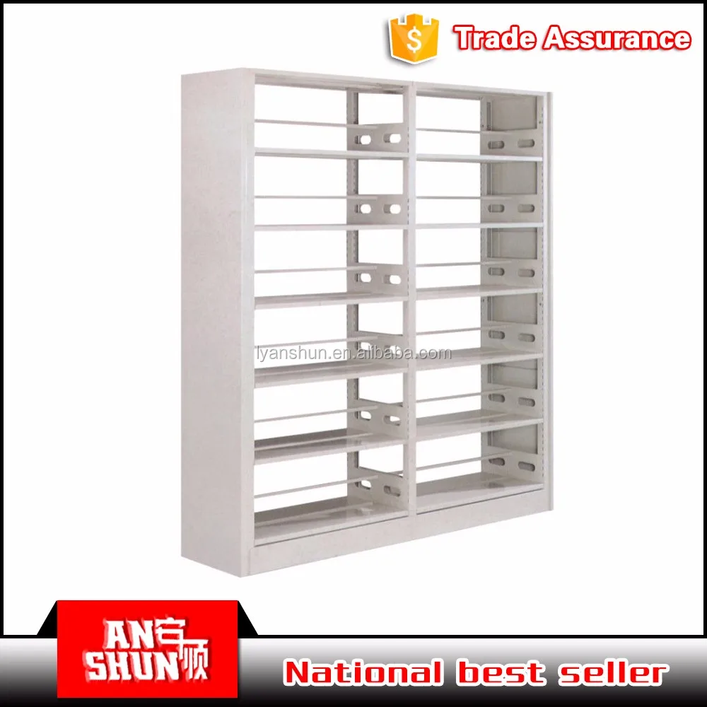 Double Sided Steel Adjustable Library Book Rack Shelving With Wooden ...