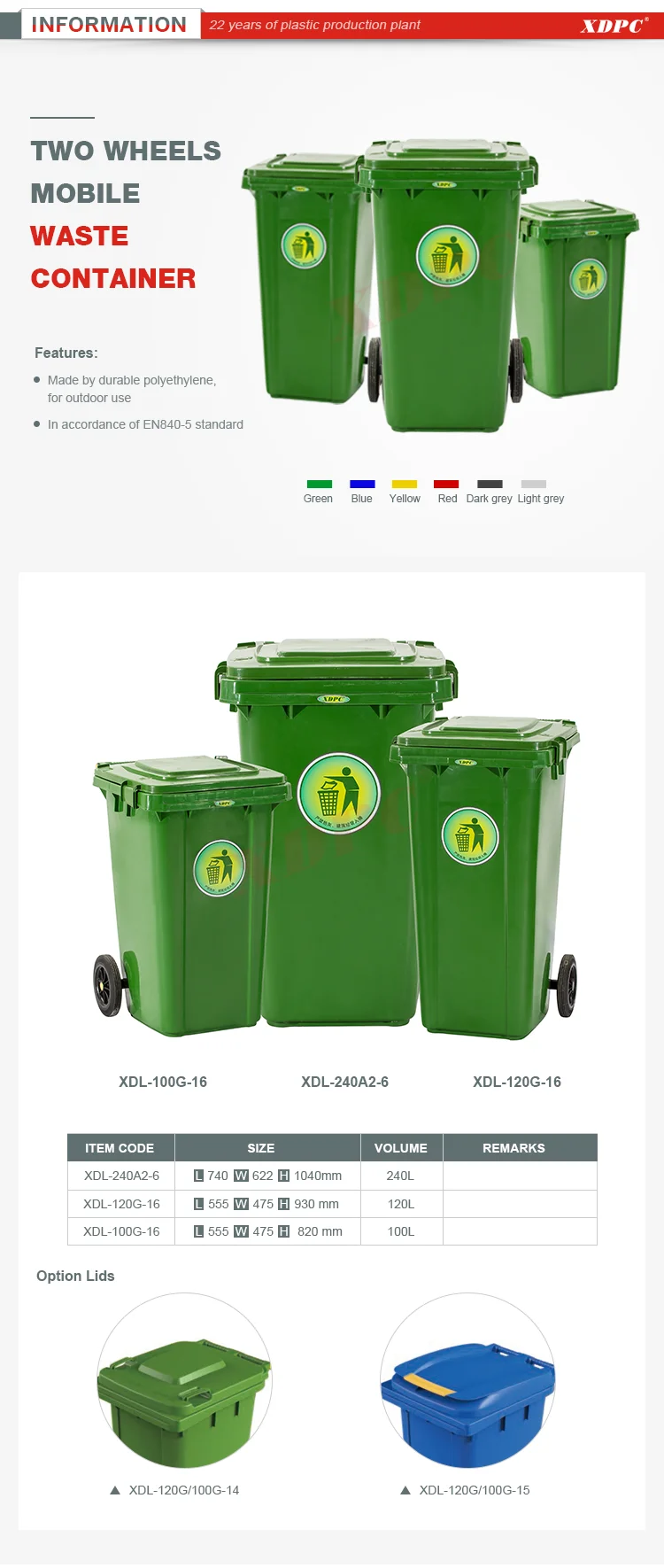 Europe 240l 120l Oem Plastic Wheeled Dustbin Trash Waste Container ...