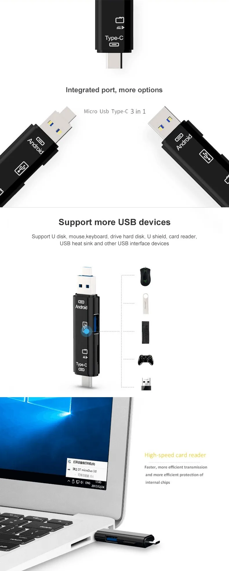 Factory Smart Type C USB Micro and Sim SD OTG Card Reader for Mobile ...