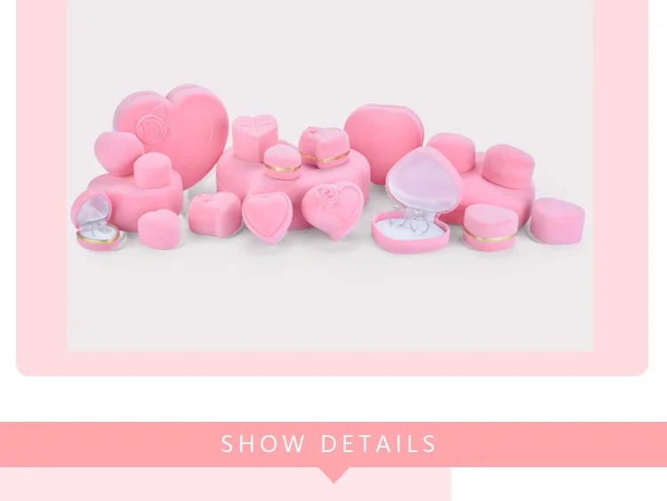Pink Heart Shaped Romantic Velvet Birthday Engagement Jewelry Box Set ...