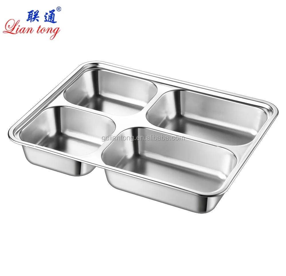 Stainless Steel Fast Food Tray Lunch Box with 4 Compartments & Lid ...