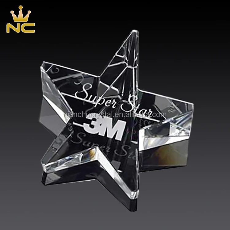 Crystal Star Paperweight - Engraved Beveled Glass Trophy
