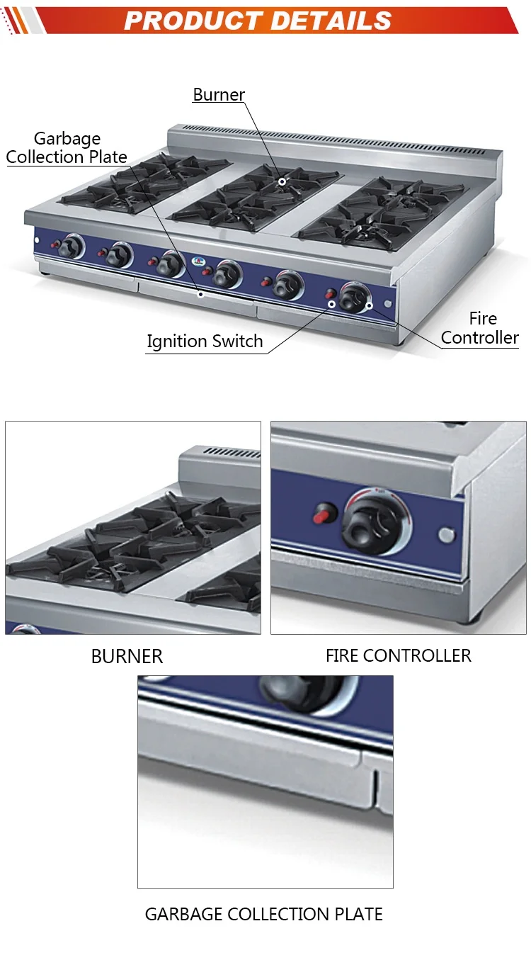 Restaurant Equipment 6 Burners Table Top Blue Flame Cooking Commercial ...
