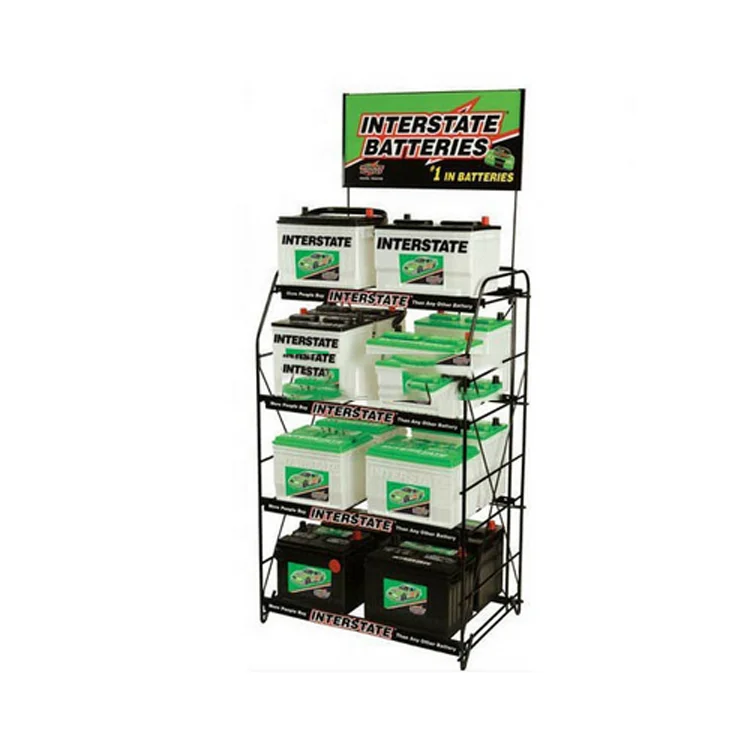 Custom Free Standing Metal Wire Car Battery Display Stand Rack