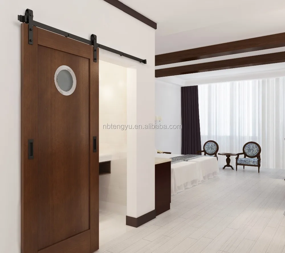 Frosted Glass Hotel Style Sliding Barn Door With Rolling Hardware ...