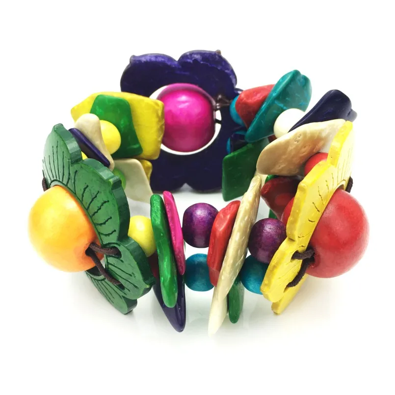 Fashion Coconut Shell Bracelets Handmade Wood Beads Elastic Strand ...