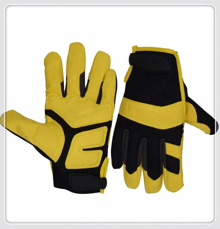 Anti-vibration Impact Mechanic Hand Drilling Leather Work Gloves - Buy ...