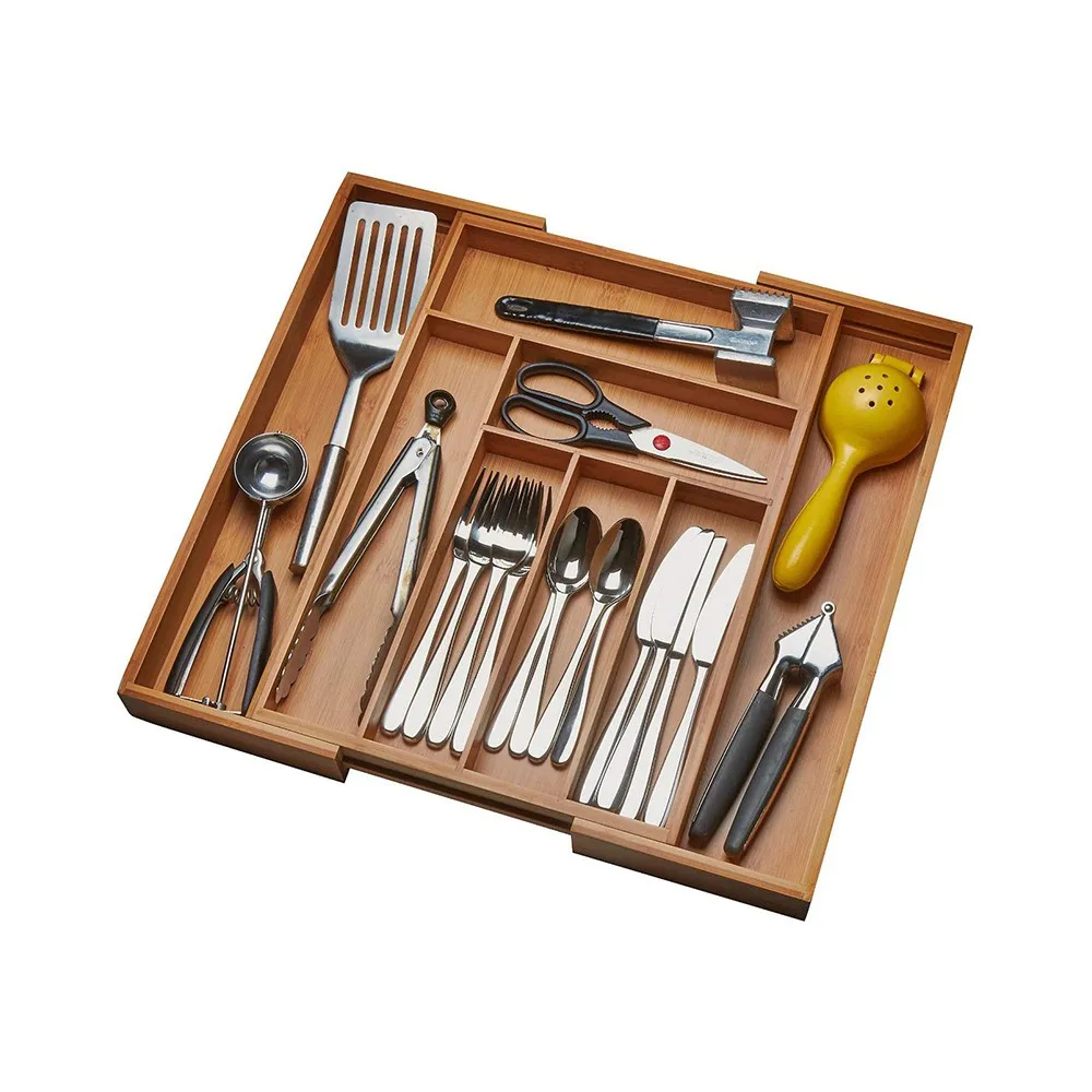 Kitchen Bamboo Adjustable Drawer Knife Cutlery Flatware Storage Box ...