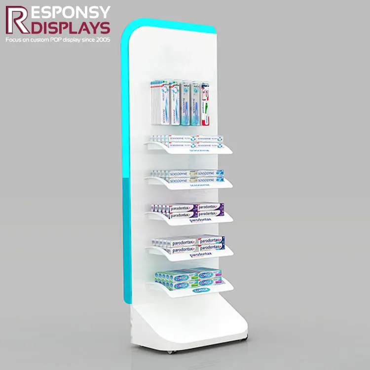 Customized White Floor Metal Toothpaste Display Stand Toothbrush Floor ...