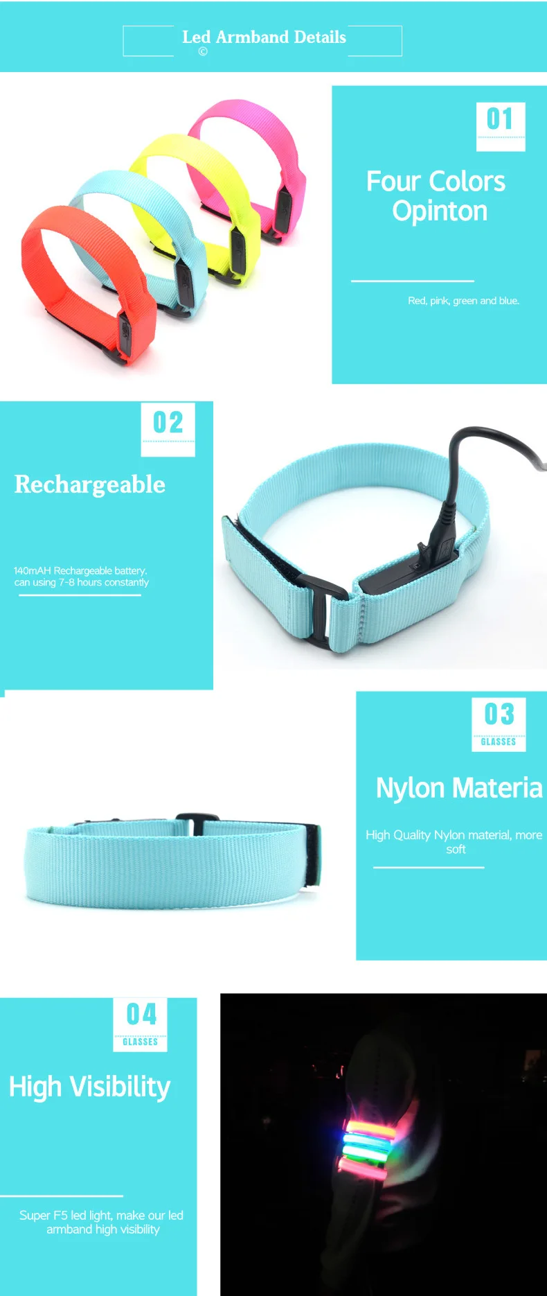 New Safety Reflective Snap Wrap Band Running Led Armband - Buy Led ...