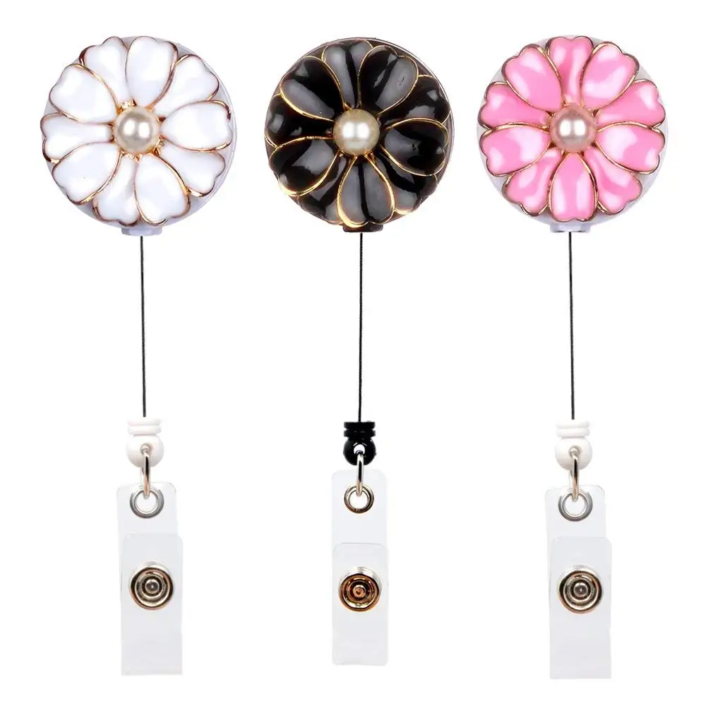 Fashion Retractable Badge Reel With Pearl For Business Card Office ...