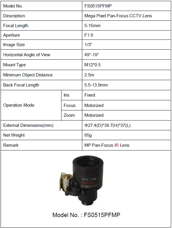 Motorized M12 Lens - 5-15mm Varifocal for CCTV Cameras
