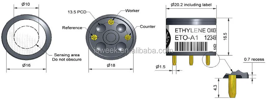 C2H4 Sensörü Etilen Oksit Gaz Sensörü VOC Sensörü 0 ~ 100ppm ETO-A1 ...