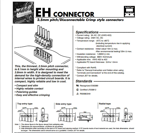 Jst 2.5mm Pitch 4 Pin Eh Series Connector Ehr-4 Housing Wire To Board Connector - Buy Jst ...