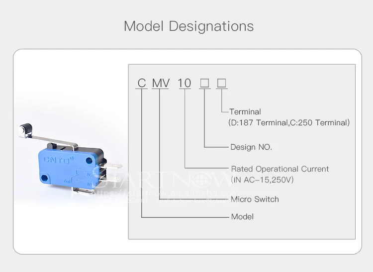 Momentary Micro Limit Switch Cmv103d Ue220v 0.3a With Long Handle Open ...