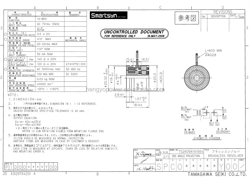 Tamagawa Brushless Resolvers TS2605N191E64 - Precision & Efficiency