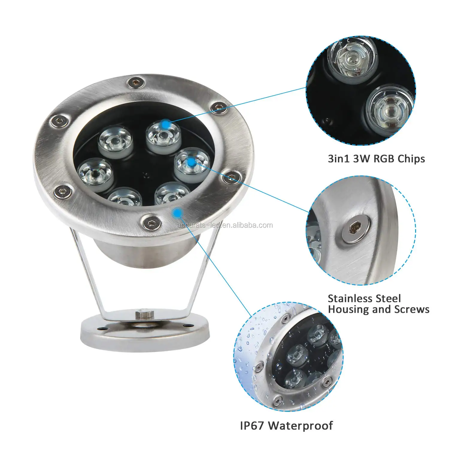 12v 24v Waterproof Ip68 Swimming Pool Light Fountain Rgb Led Underwater Light Stainless Steel ...