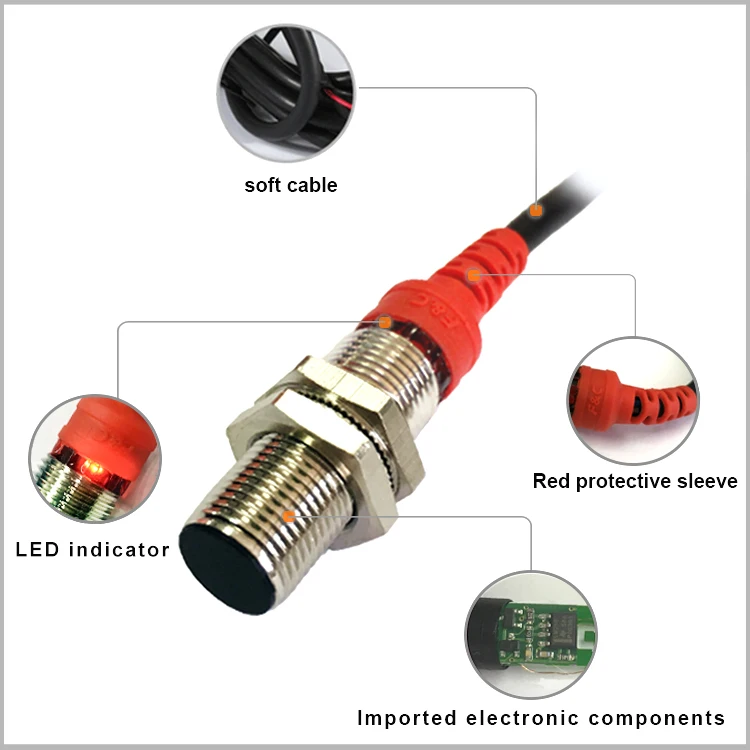 M12 สั้น Flushed 2 มิลลิเมตร Sensing ระยะทาง Pnp No 3 ลวดโลหะการตรวจจับ ...