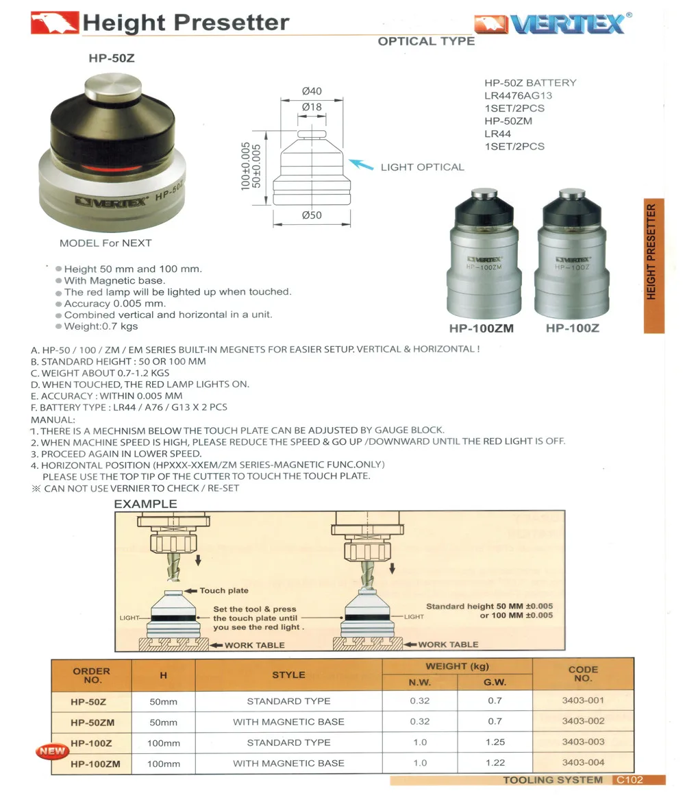VERTEX Tool Height Presetter - Precision Z Axis Setter