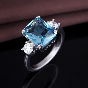 Wholesale Ring Jewelry Light Blue Stone Silver Women Cz Engagement ...