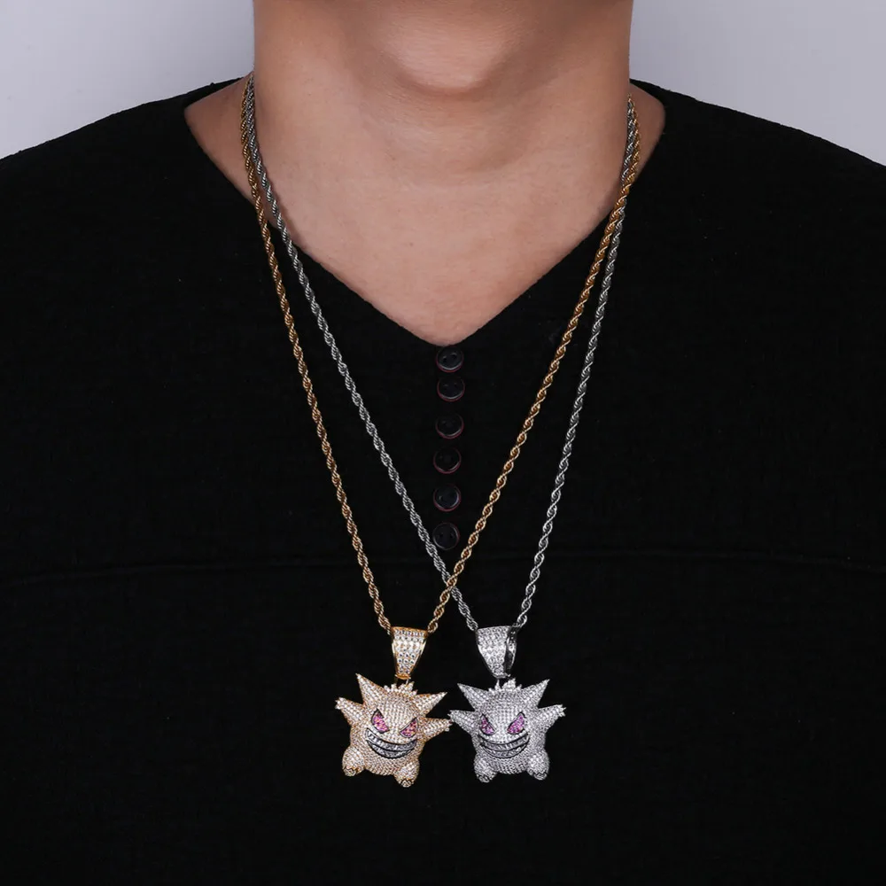 Hip Hop Jewelry Mask Gengar Cartoon Gold And Silver Filled Pendant ...