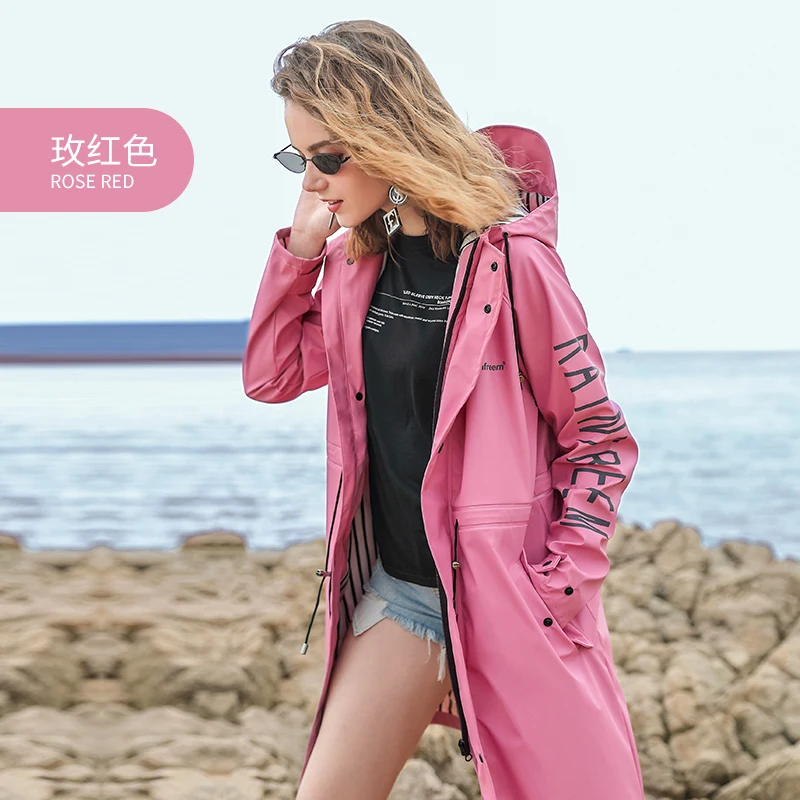 Rainfreem Custom Design PU Long Fashion Waterproof Raincoat