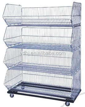 Supermarket&warehouse Steel Folding Stacking Cage With Wheels - Buy ...