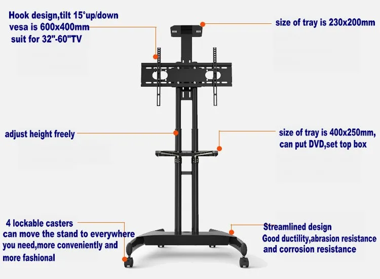 360 Swivel New Design Tv Movable Stand Floor Stand With Wheel Mount ...