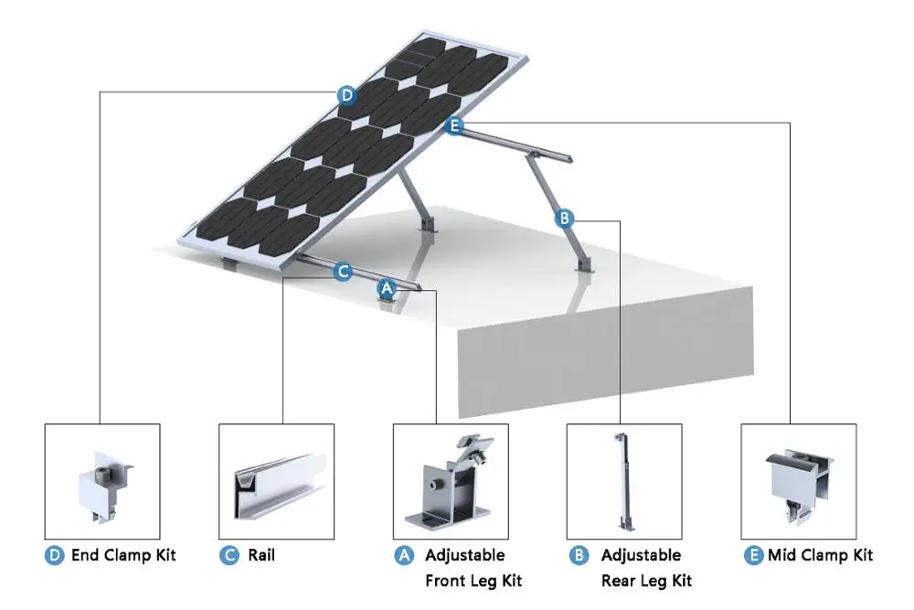 Adjustable Rear Leg for Roof Solar Mounting Rack Structure